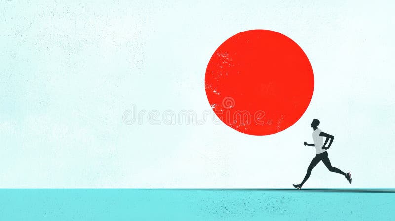 Person Running at Start of Marathon with Sun Symbol Stock Illustration ...
