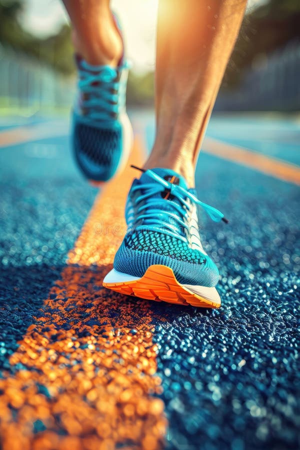 A Person is Running on a Track with a Blue and Orange Line Stock Image ...