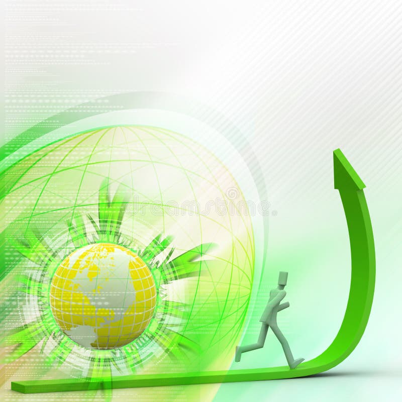 Person Running Up Green Rising Arrow Stock Illustration - Illustration ...