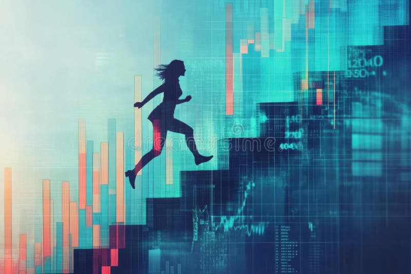Person Running Up a Staircase Symbolizing Growth in Financial Markets ...