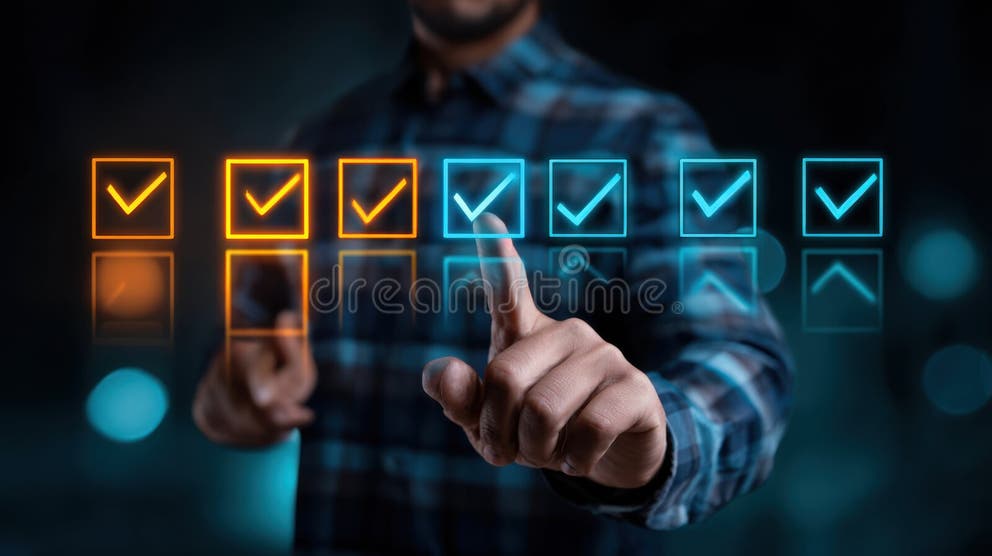 Person S Finger Interacting with Glowing Checkboxes Showing a Selection ...