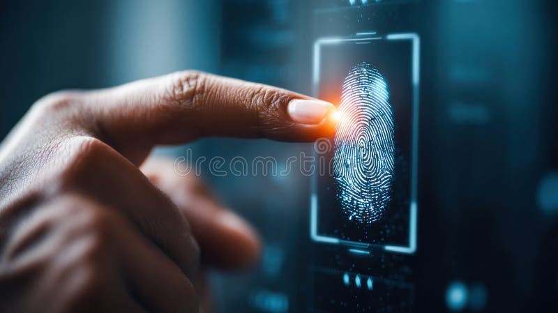 A Person S Finger Presses a Fingerprint Sensor on a Digital Touchscreen ...