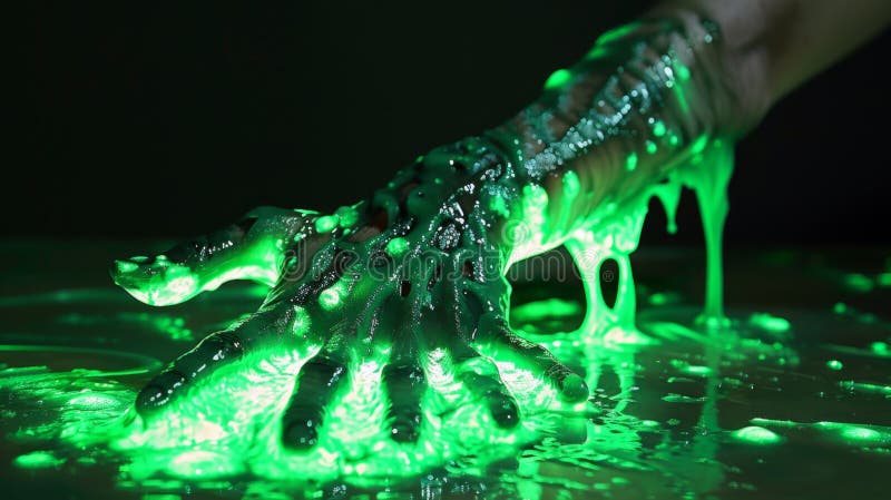 A Person S Hand Covered in Green Slime with a Glowing Light, AI Stock ...