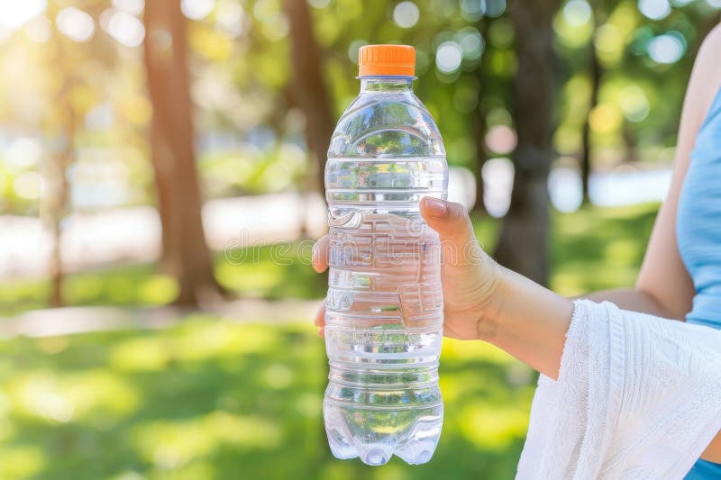 Person S Hand Holding Water Bottle with Towel for Sweat, Hydration and ...