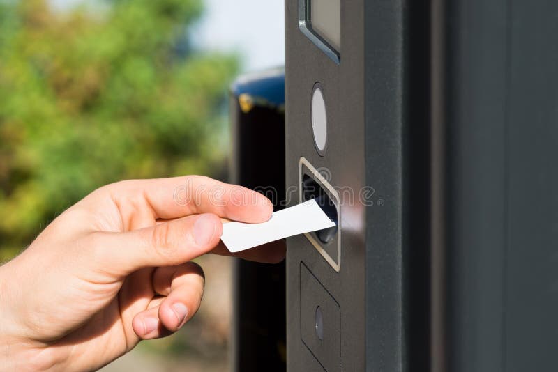 Inserting the ticket stock photo. Image of city, people - 28438