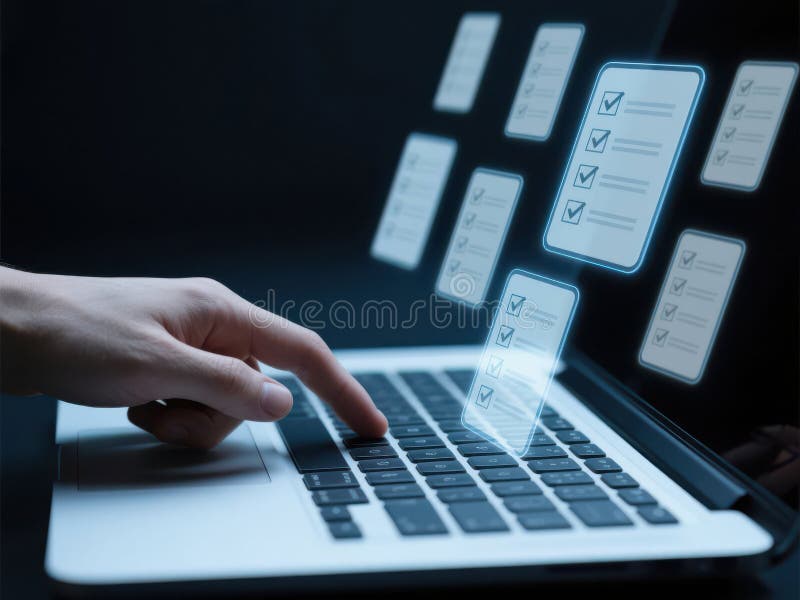 A Personâ€™s Hand Interacting with a Laptop Keyboard Stock Illustration ...