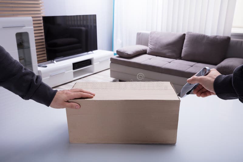 Person`s Hand Opening Cardboard Box Stock Image - Image of package ...