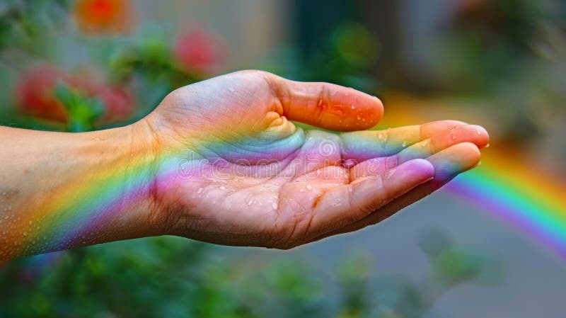 A Person with a Rainbow-colored Umbrella Medium Shot Stock Image ...