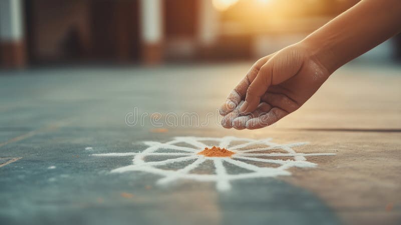 A Hand is Reaching Down To Sprinkle Sand on a Circle. Generative AI ...