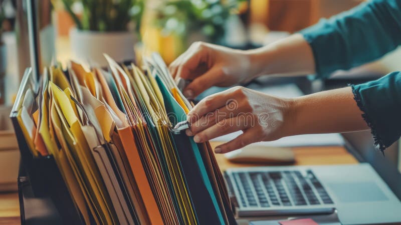A Person S Hand Reaching for a File in a Filing Cabinet Stock ...