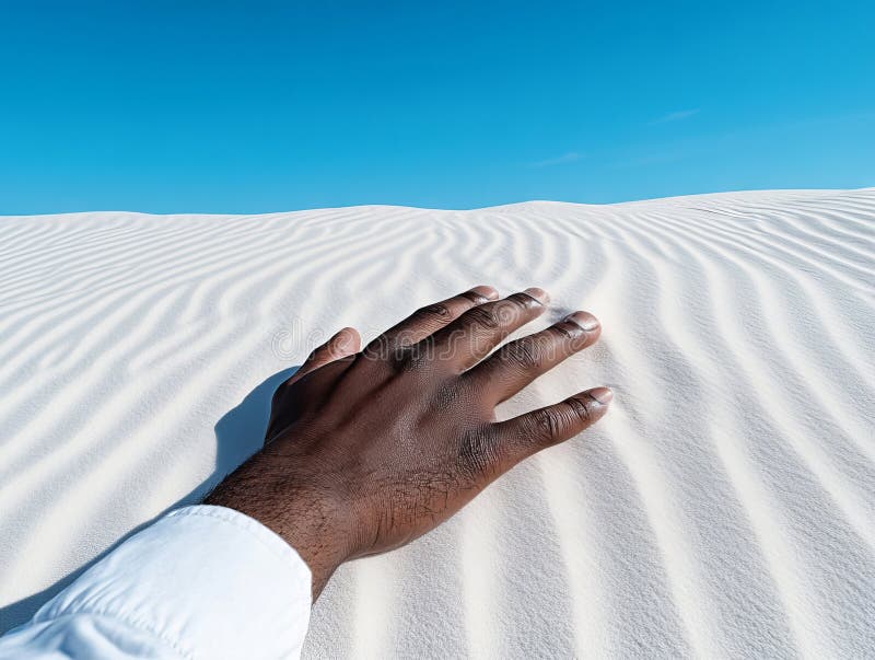 A Person S Hand Reaching Out of the Sand Dunes in the Desert Stock ...