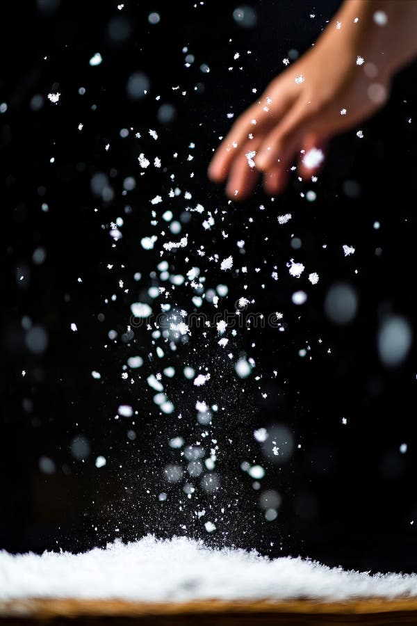 A Person S Hand Reaching for Snow Falling from the Sky Stock Photo ...