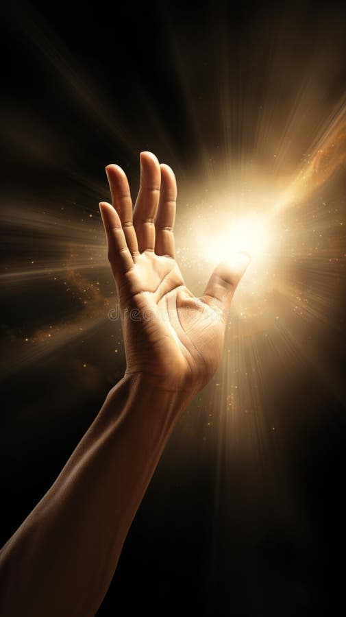 A Person& X27;s Hand Reaching Towards a Bright Light Stock Illustration ...
