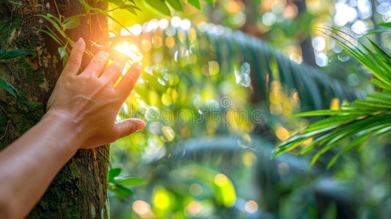 A Person& X27;s Hand Reaching Up To a Tree in the Jungle, AI Stock ...