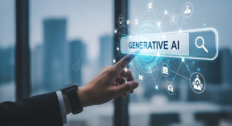 Person Interacting with Futuristic Generative AI Interface, Digital ...