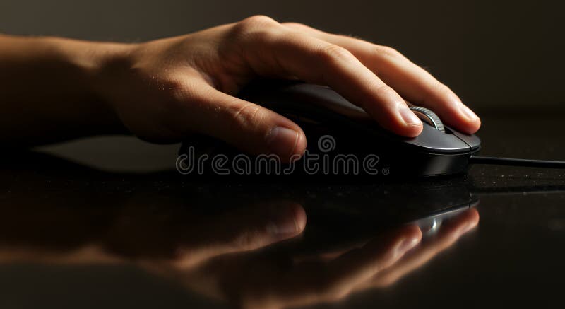 Hand Operating a Computer Mouse on a Reflective Surface with Dramatic ...