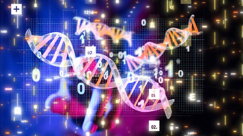 Person S Hand Touching 3D Rendered DNA Hologram Stock Illustration ...