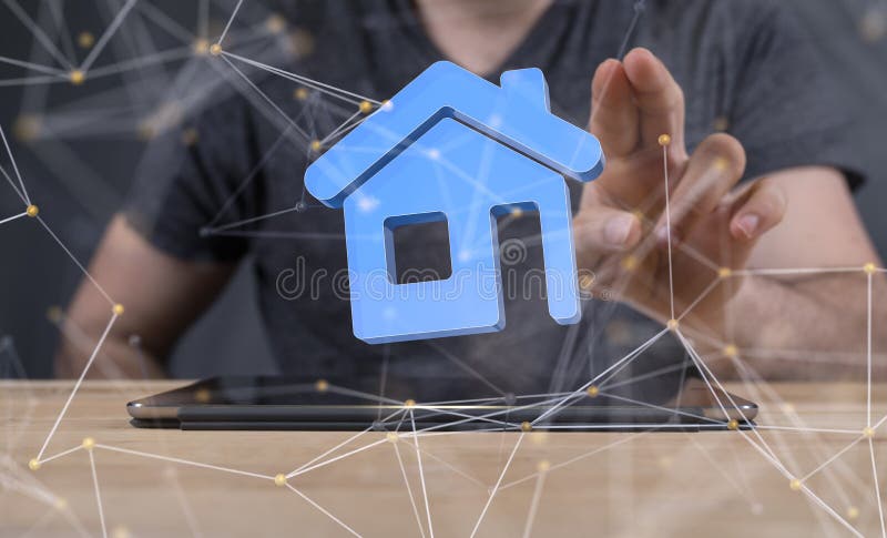 Person S Hand Touching 3D Rendered House Stock Illustration ...