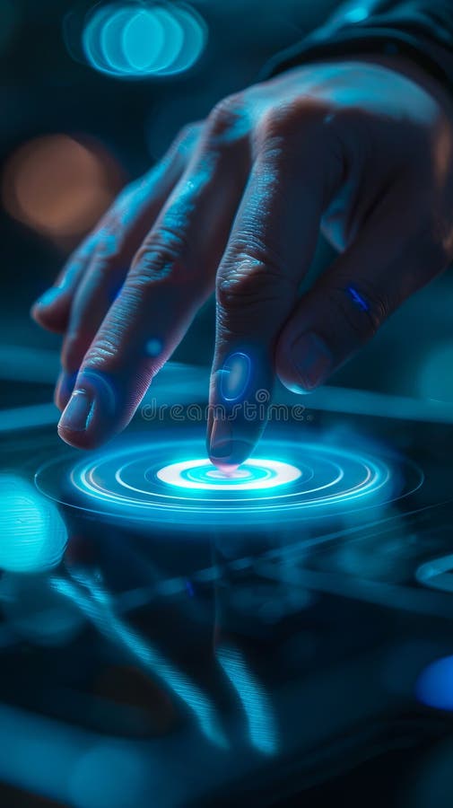 A Person& X27;s Hand is Touching a Glowing Button on a Dj Controller ...