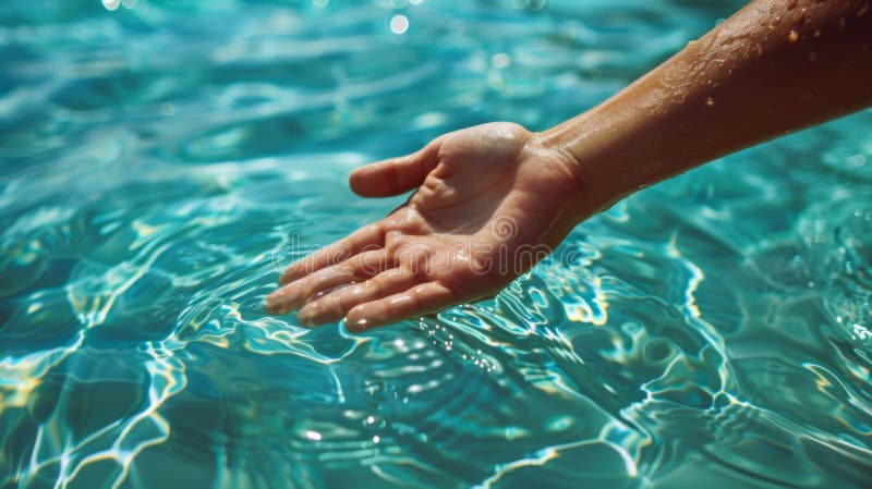 A Person S Hand in the Water with a Wave Coming Towards it, AI Stock ...