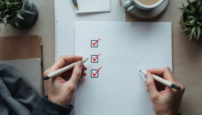 Hands Checking Items Off a Checklist on Paper Stock Photo - Image of ...