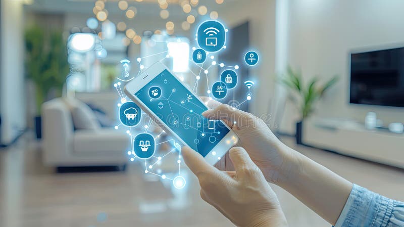 A Person S Hands are Holding a Smartphone, with a Digital Interface ...