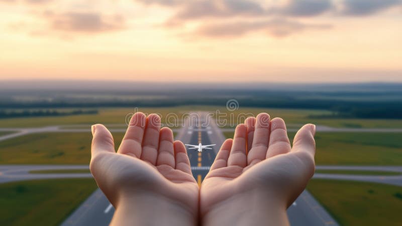 A Person& X27;s Hands are Open with an Airplane in the Middle, AI Stock ...