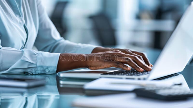 A Person S Hands Typing on a Laptop.. AI Generated Stock Photo - Image ...