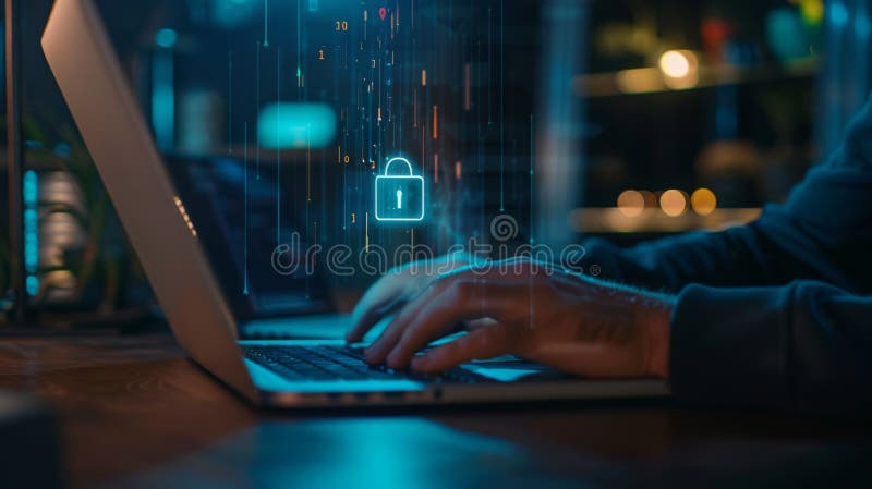 Cybersecurity Lock on Computer Screen. AI Generated Stock Image - Image ...