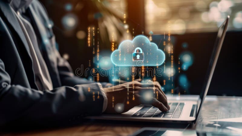 Person S Hands Typing on a Laptop with a Digital Overlay of a Secure ...