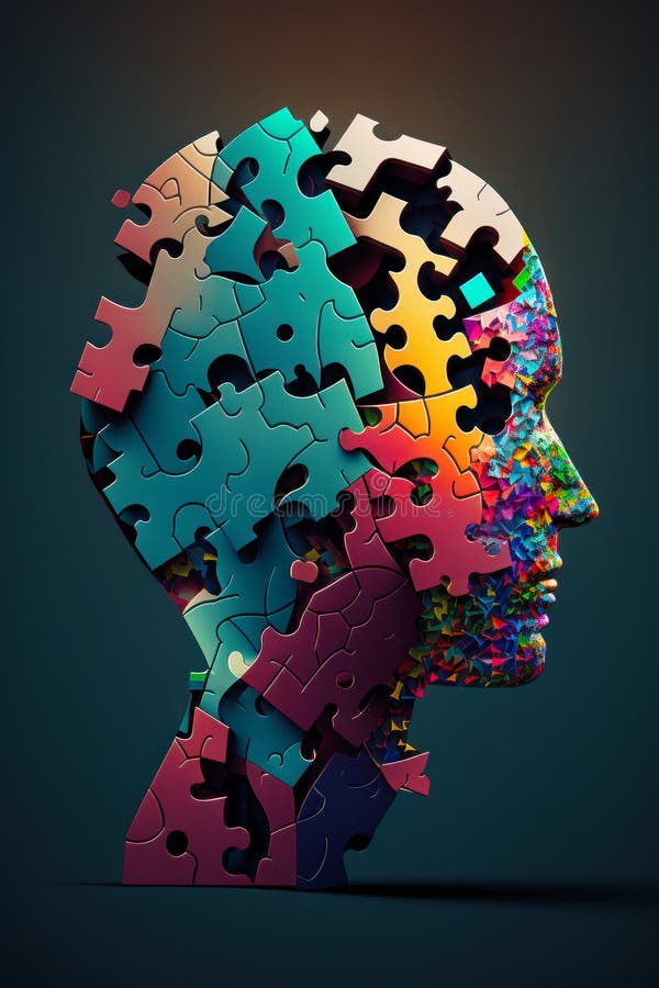 Person S Head is Made Up of Puzzle Pieces, Which are Multicolored ...