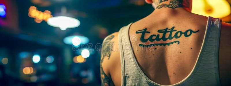Person& X27;s Shoulder with a Tattoo that Reads & X22;tattoo& X22; in ...