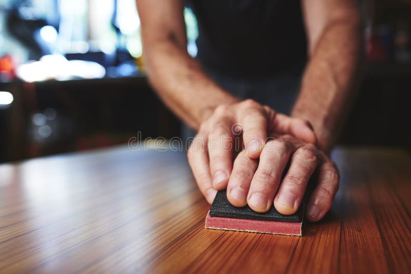 Finishing a Table Top with a Sander Stock Photo - Image of carpenter ...