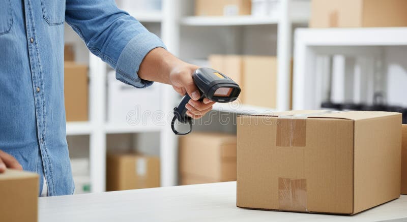 Person is Scanning a Box with a Barcode Stock Photo - Image of label ...