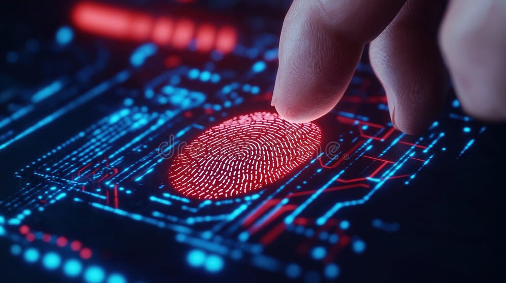 Person Scans Finger on Futuristic Tech Device. Fingerprint Biometric ...