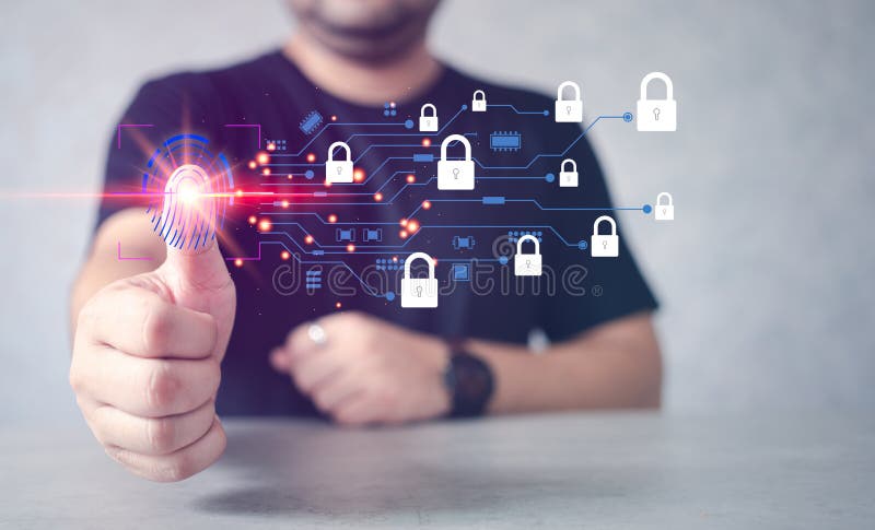 Person Scans Fingerprint Biometrics Identity To Confirm Lock the ...