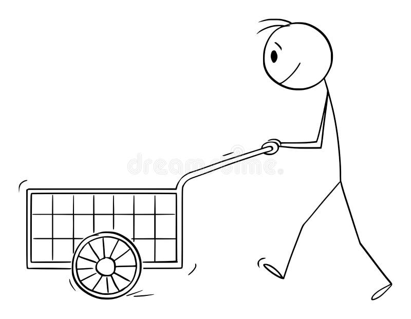 Person Schieben Leeren Handwagen Vektor Cartoon Stick Abbildung ...