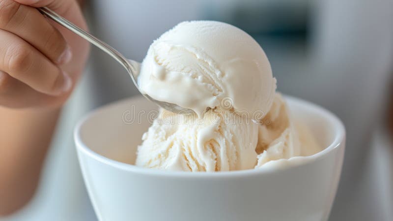 A Person Scooping Ice Cream into a Bowl with a Spoon, AI Stock Image ...