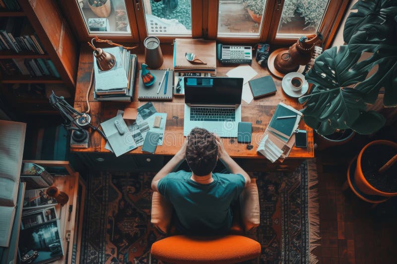 A Person Seated at a Desk, Using a Laptop Computer for Work or Leisure ...