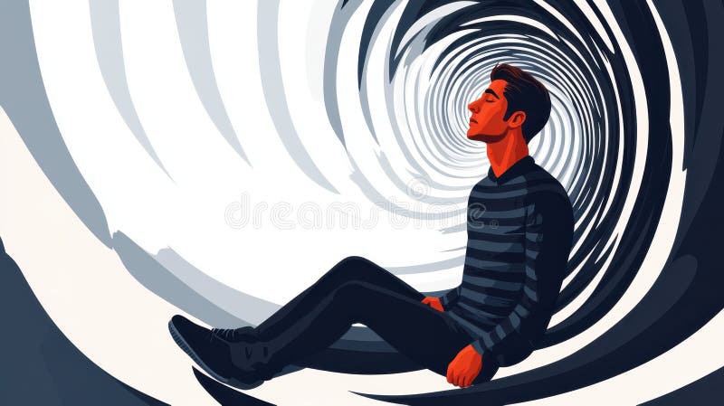 Person Seated in Profile with Swirling Patterns Creating a Hypnotic ...
