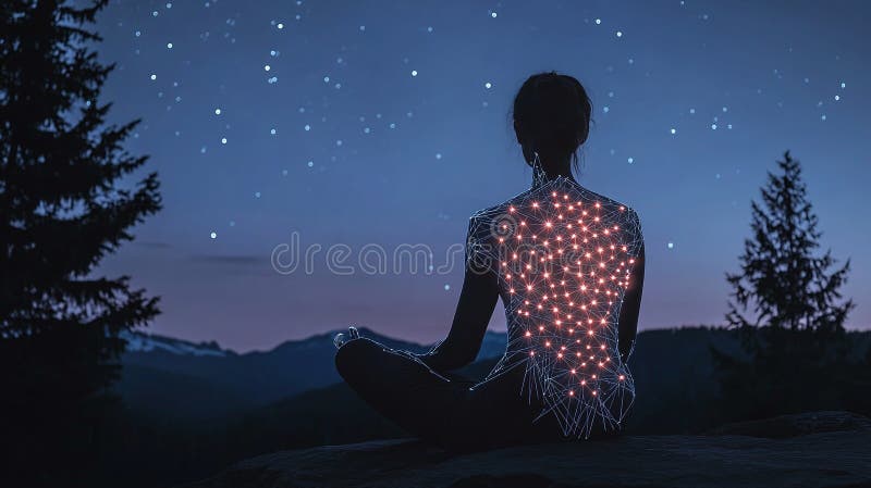 A Person Seated in a Reflective Pose Needles Forming Intricate Patterns ...