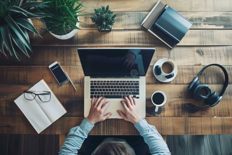 A Person is Seated at a Table, Using a Laptop To Carry Out Work Tasks ...