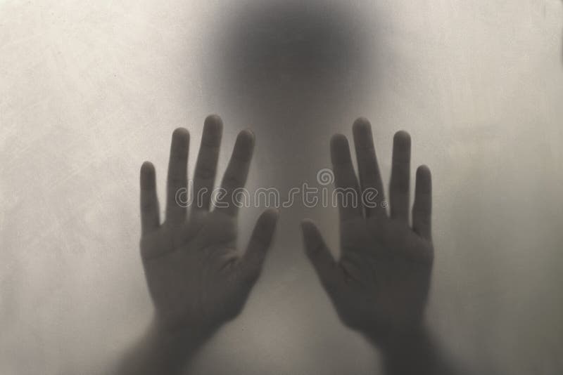 Person Seeks Help by Placing His Hands on a Glass Stock Photo - Image ...