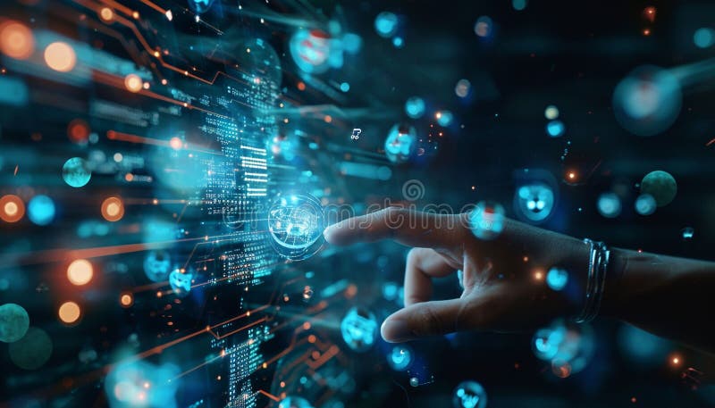 Person Touching Digital Screen with Finger Stock Illustration ...