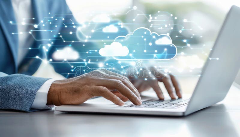 A Person is Seen Typing on a Laptop Computer while a Cloud Emerges from ...