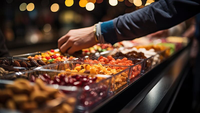 Person Selecting Dried Fruits and Nuts from a Buffet. Healthy Snacking ...
