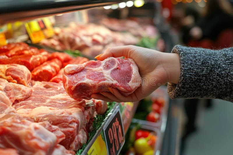 Person Selecting Fresh Meat at Grocery Store Stock Image - Image of ...