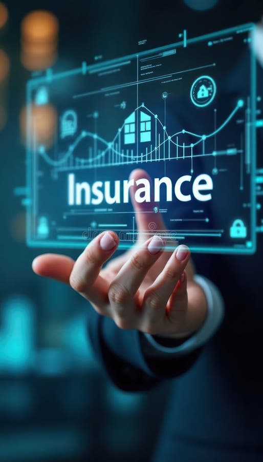 Person Selects Insurance Services on Futuristic Computer Display. Hand ...