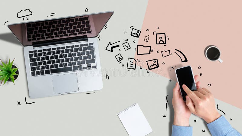 A Person Sends Various Files from a Smartphone To a Laptop Using ...