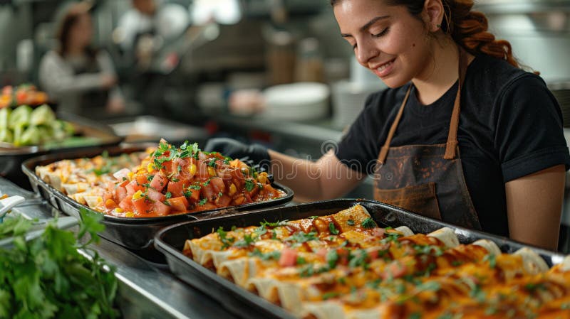 A Person Serving a Plate of Enchiladas at a Restaurant. Stock Photo ...